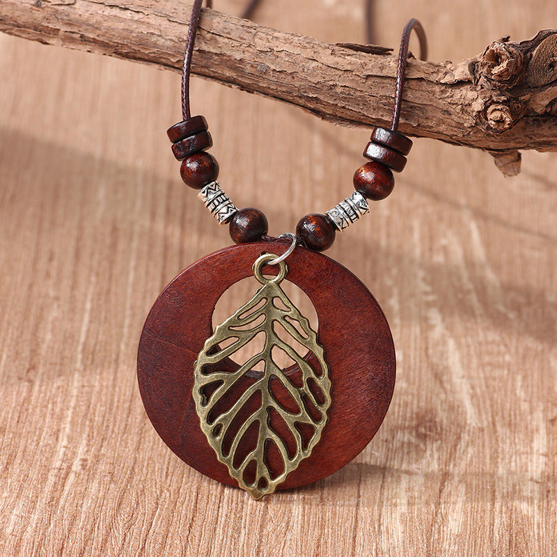 Leaf & Wood Slice Long Necklace – Chicoconline